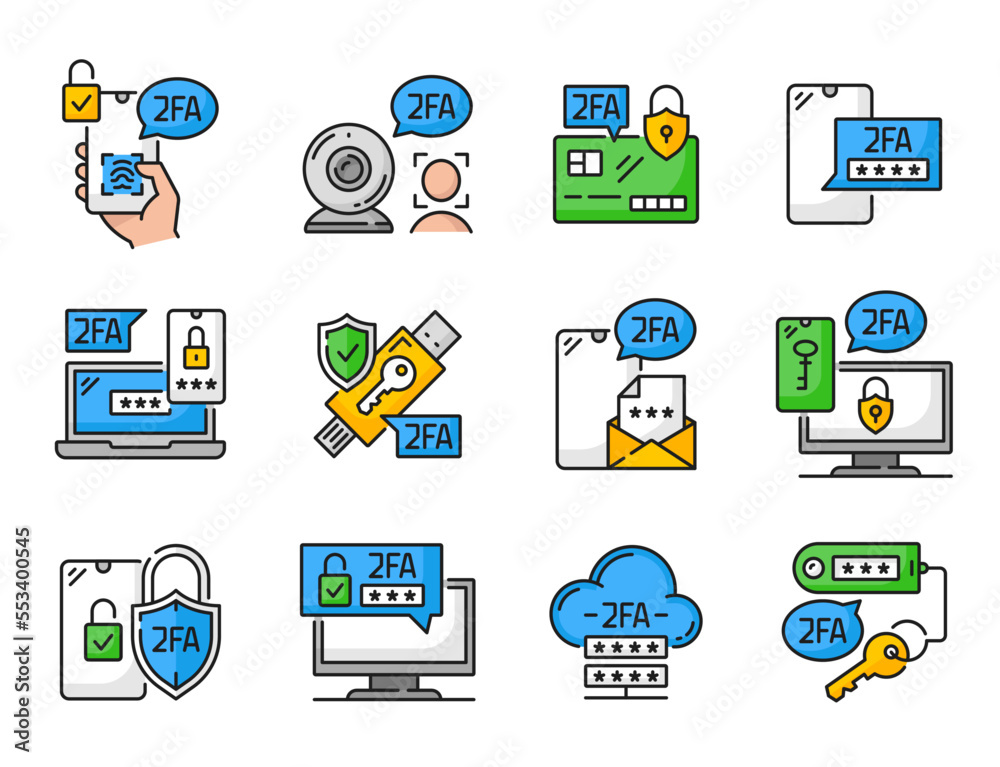 2fa Two Factor Verification Color Icons Or 2 Step Authentication Vector