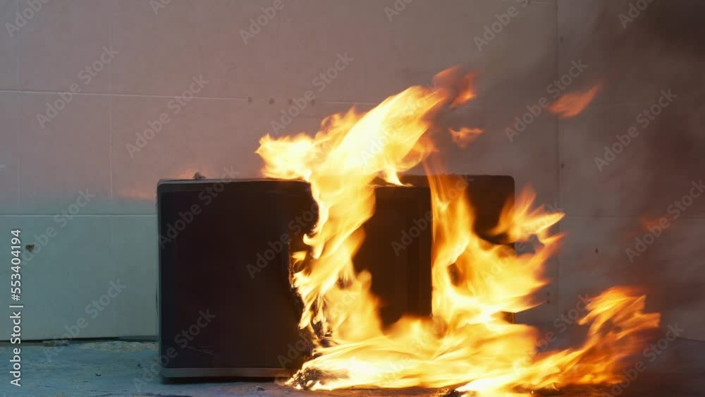 microwave oven on fire. the concept of fire in the kitchen and ...