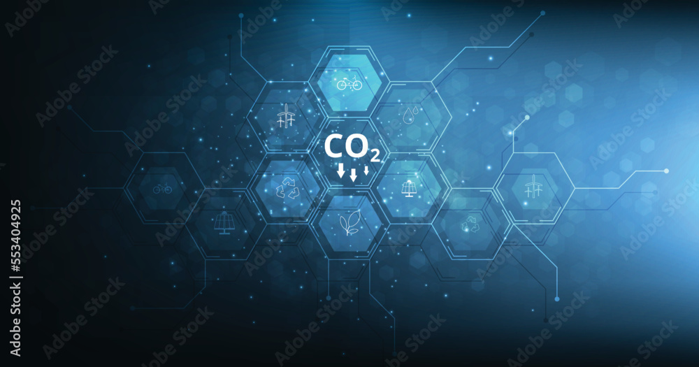 Vetor de Idea of reduce CO2 emissions to limit global warming.Lower CO2 ...