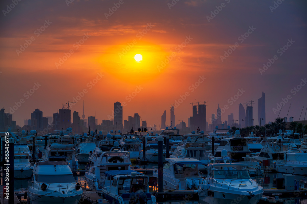 View of the Kuwait skyline - with the best known landmark of Kuwait ...