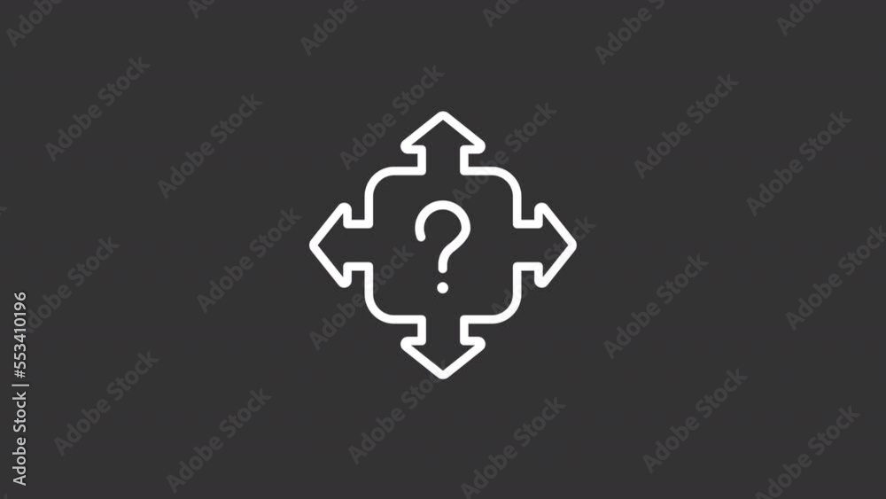 Animated direction white line icon. Multiple routes. Question mark with ...
