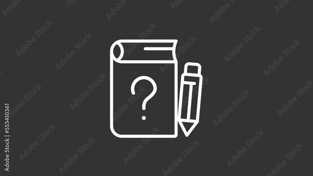 Animated examination white line icon. Quizzes and tests. Textbook with ...