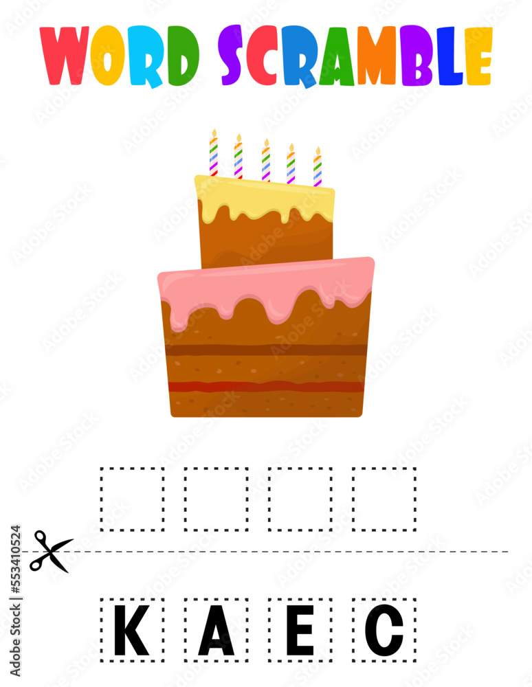Cake Word scramble . Educational game for kids. English language ...