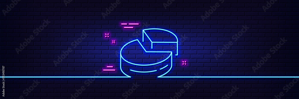 Neon light glow effect. Pie chart line icon. Presentation 3d graph sign ...