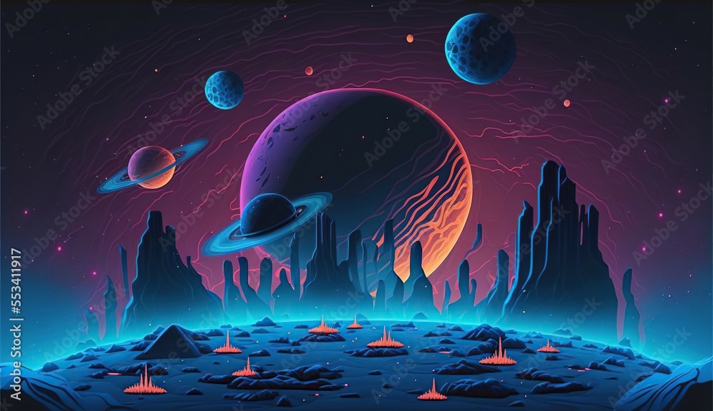 alien planet neon space background. generative ai Stock Illustration ...