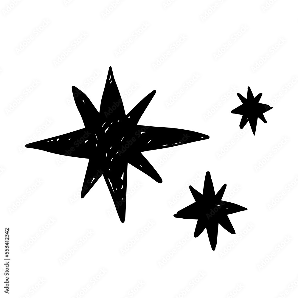 Hand drawn sparkling star burst explosion doodle scribble bullet ...