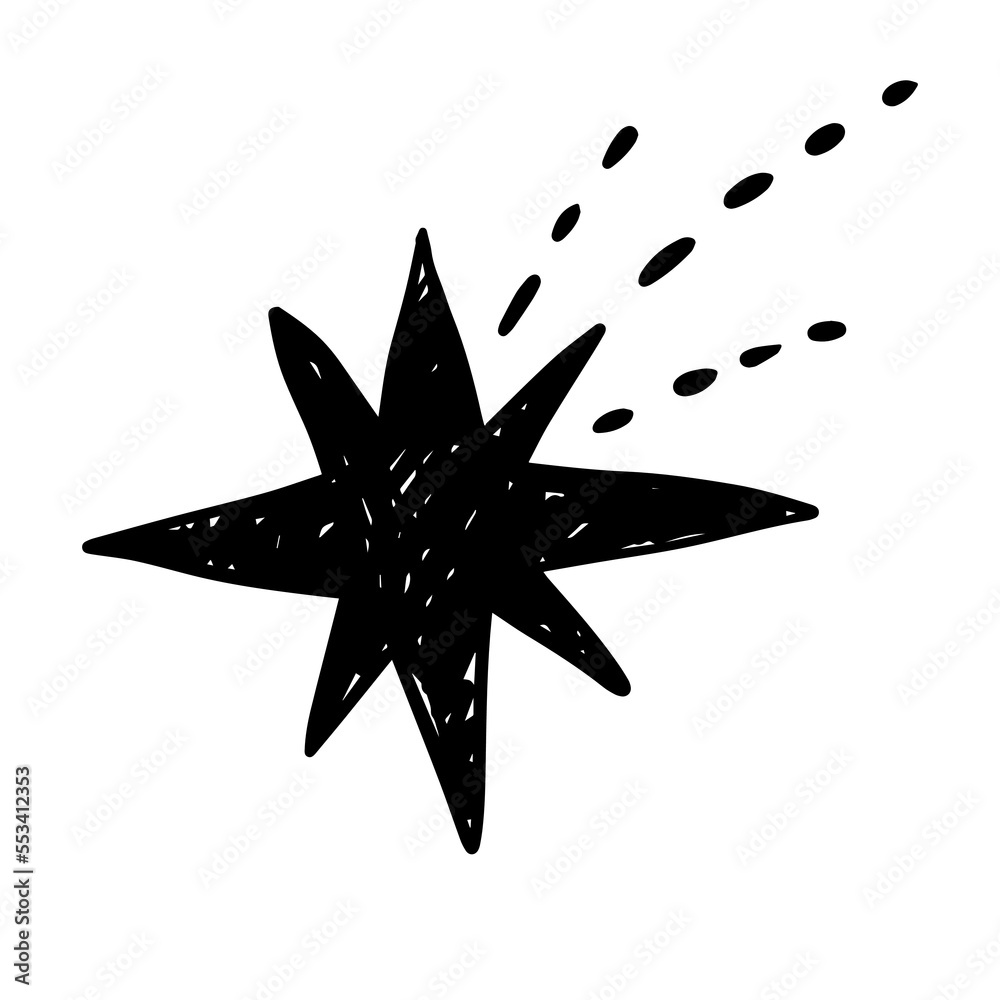 Hand drawn sparkling star burst explosion doodle scribble bullet ...