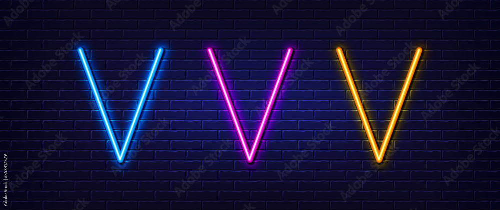 Initial letter V icon. Neon light line effect. Line typography ...