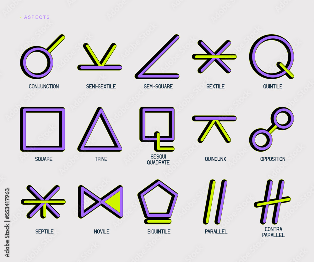 ASPECTS zodiac horoscope thin line label linear design esoteric ...