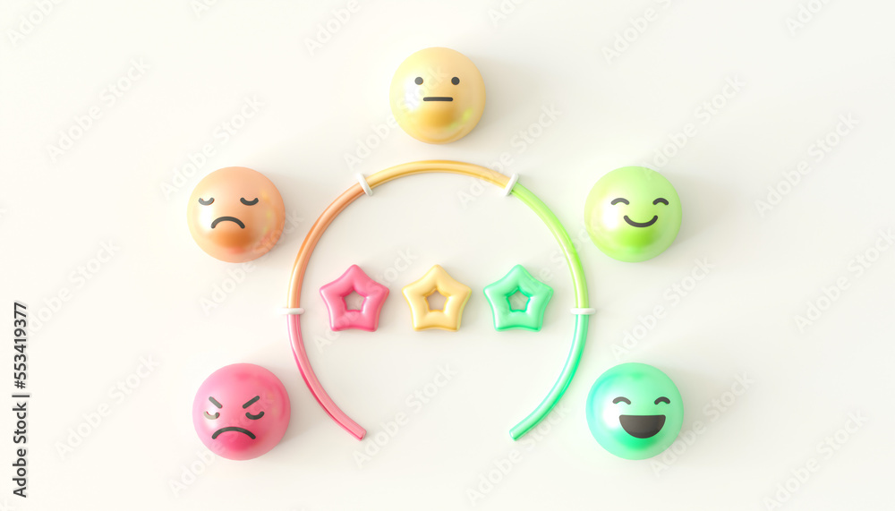 Customer choose emoji. Emoticons mood on emotions satisfaction meter ...