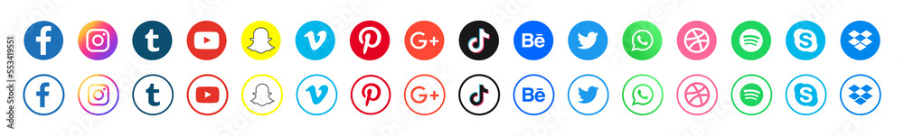 Social media icons or social network logos flat png icon set collection ...