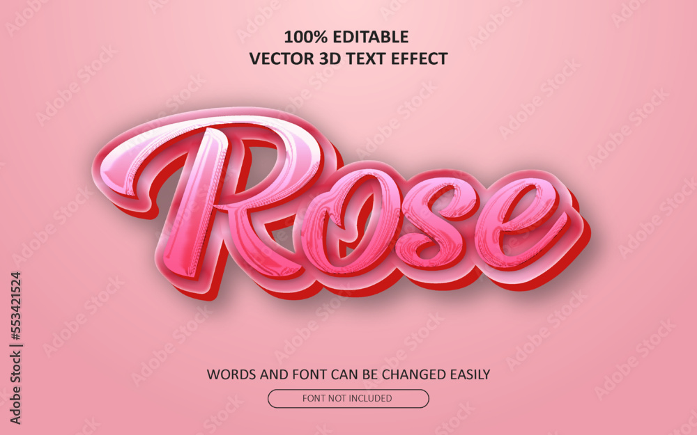 Rose 3D text effect with pink color fully editable. Stock Vector ...