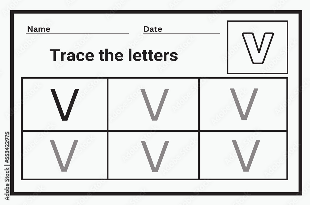 Alphabet tracing worksheet. A-Z writing pages. Letter V. uppercase and ...