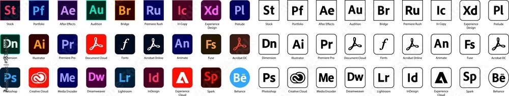 Adobe Creative Cloud icon set : Illustrator, Photoshop, Premiere Pro ...