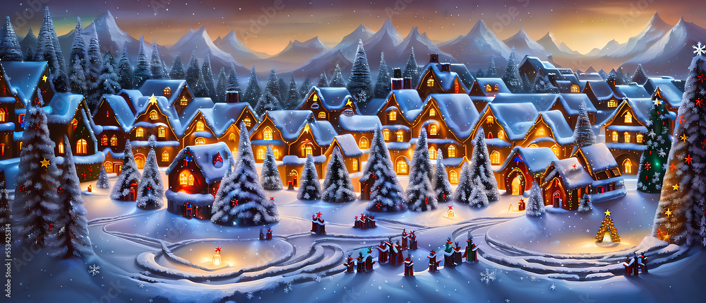Painting of a beautiful winter house, background illustration ...