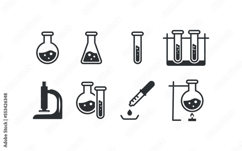Chemistry icon set. Science illustration symbol. Sign test tubes vector ...