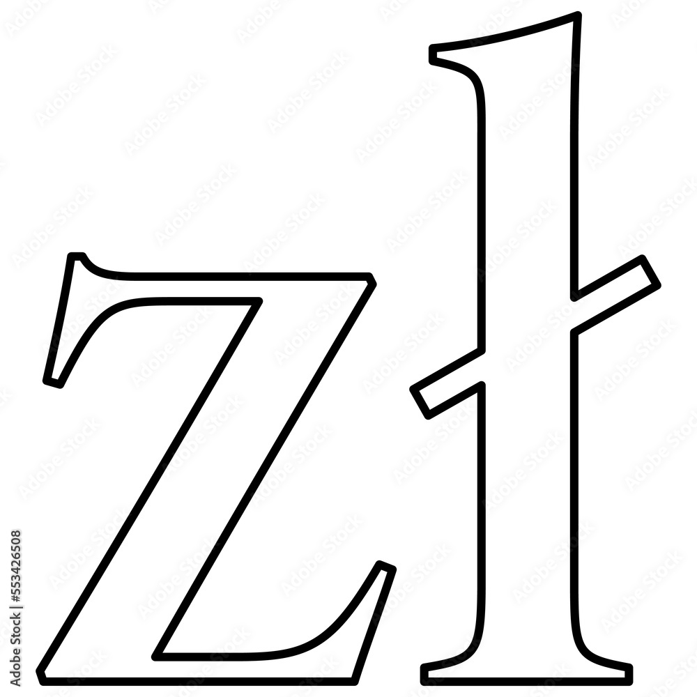 Polish zloty PLN currency sign black outline front view isolated on ...