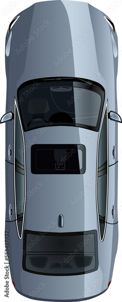 Vector car top view illustration on isolated white background. Highly ...