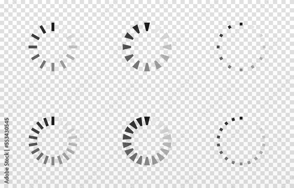 Vector set of loading icons on isolated transparent background. Page ...