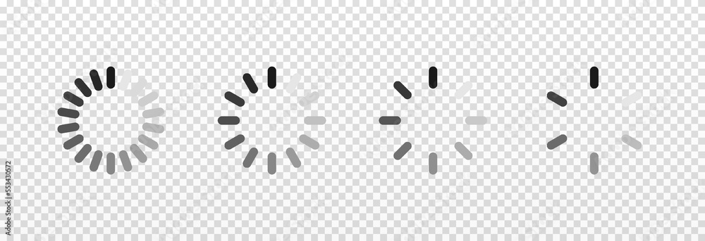 Vector set of loading icons on isolated transparent background. Page ...