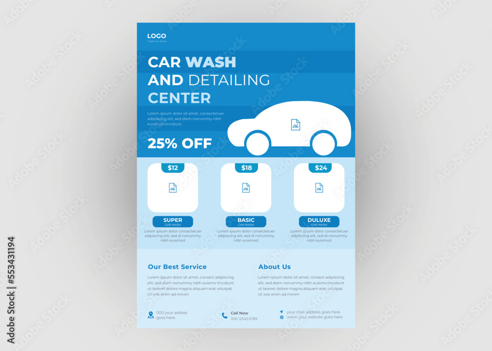 Car Wash flyer design template. Car wash and cleaning service cover ...