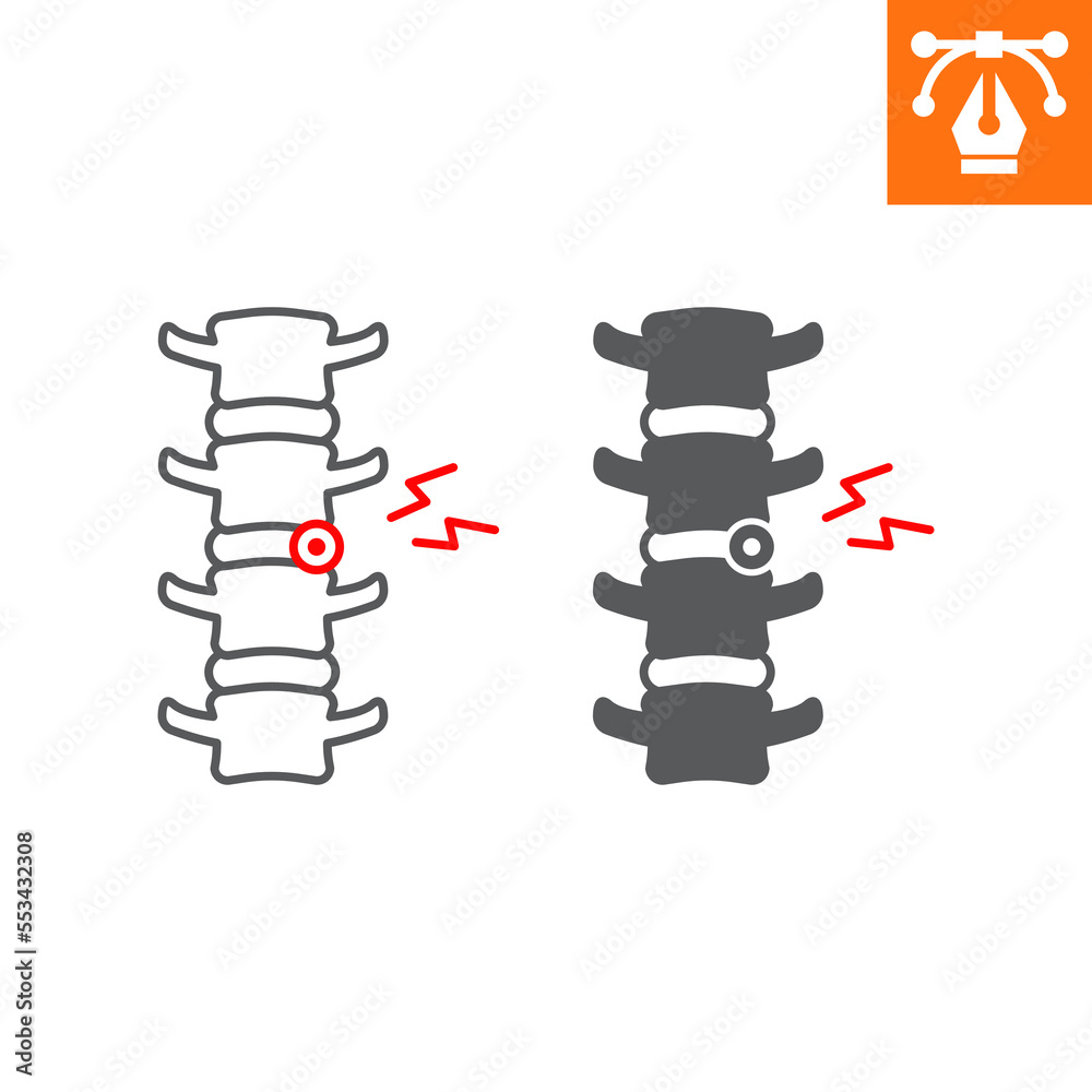 Intervertebral hernia line and solid icon, outline style icon for web ...