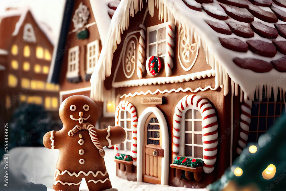 Gingerbread man near the beautiful gingerbread house, AI generated ...