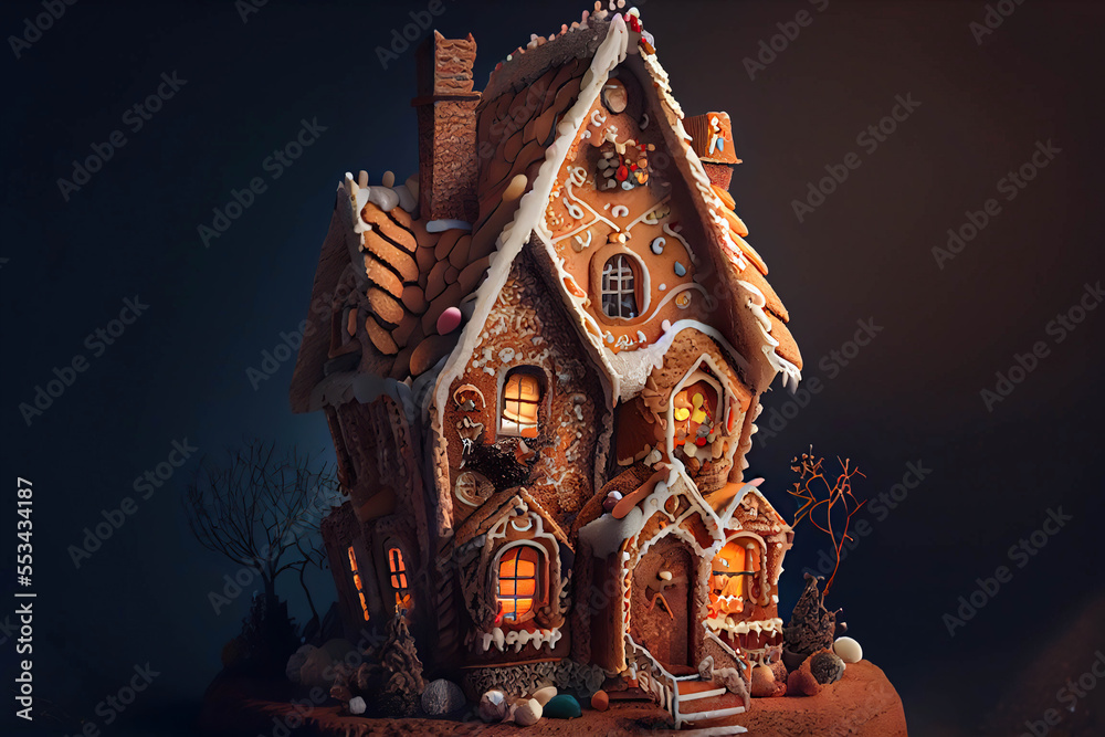 Beautiful fairy tale gingerbread house with patterns, AI generated ...