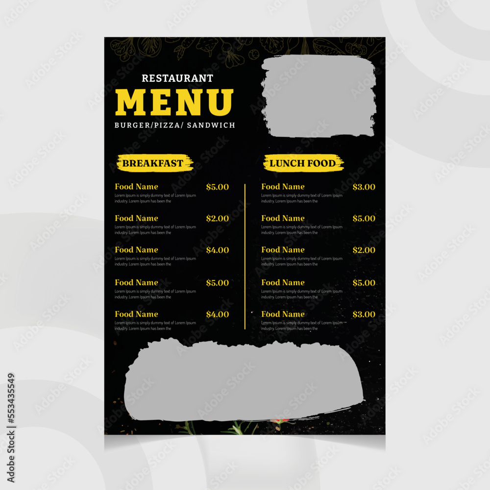 one page Food menu & Restaurant Flyer Brochure Template Design Stock ...