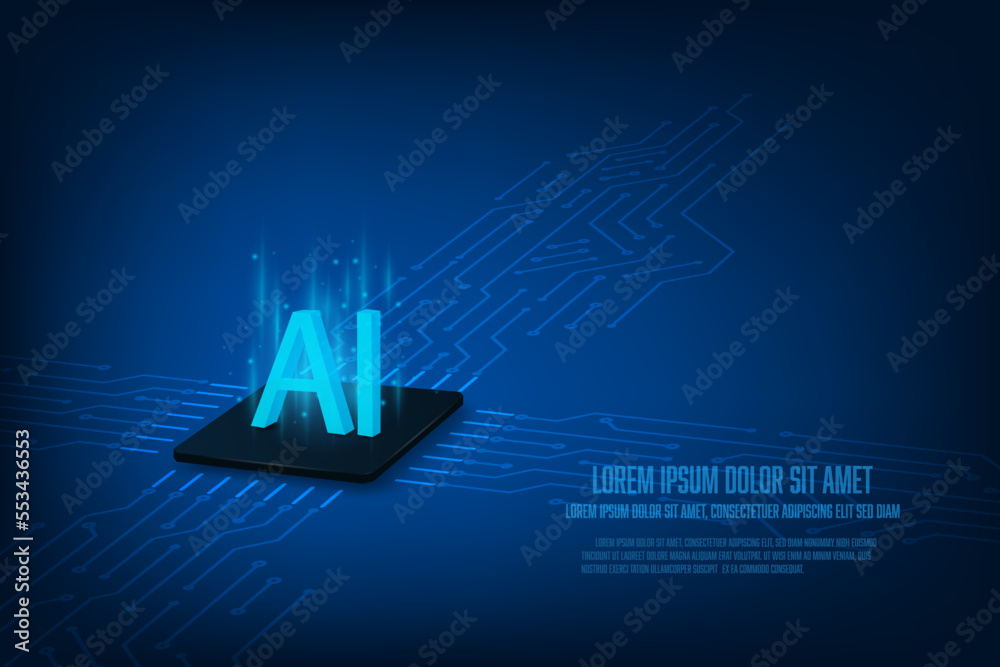 Vector Artificial Intelligence text effect with cpu microchip digital ...