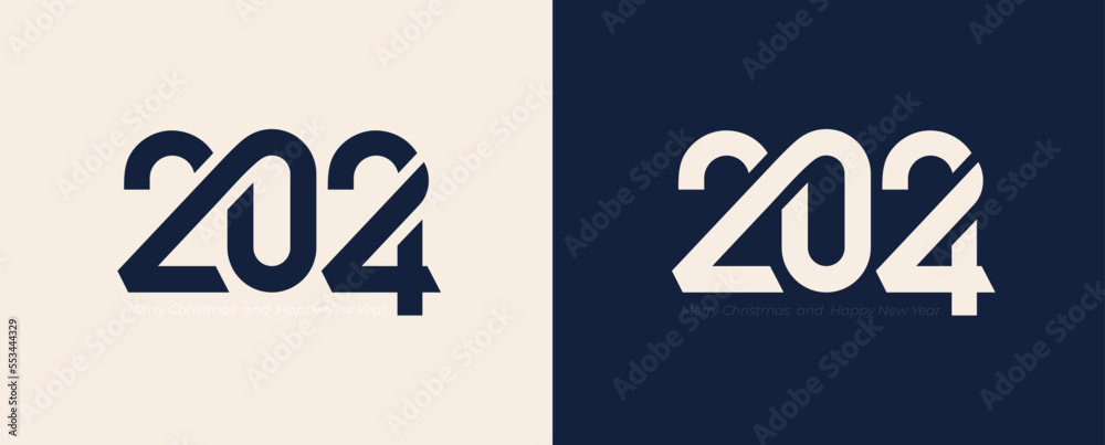 Trendy logo Happy New Year 2024 greeting poster design. Minimalistic ...