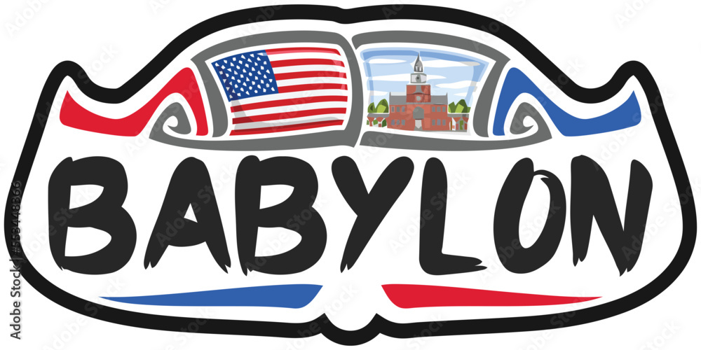 Babylon USA United States Flag Travel Souvenir Sticker Skyline Landmark ...