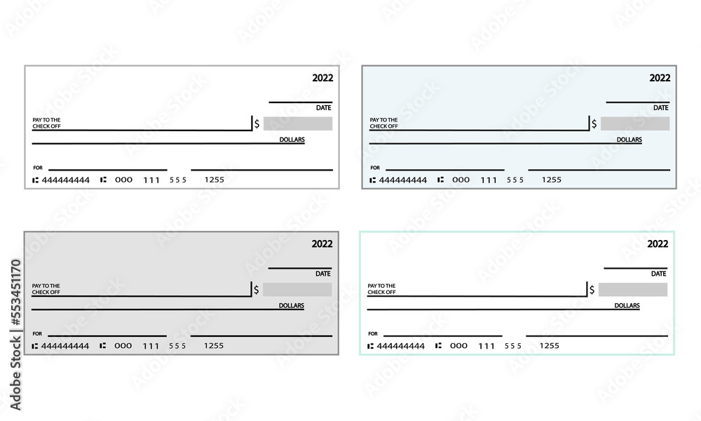 bank check set for a bank account, bank checks of different colors, for ...