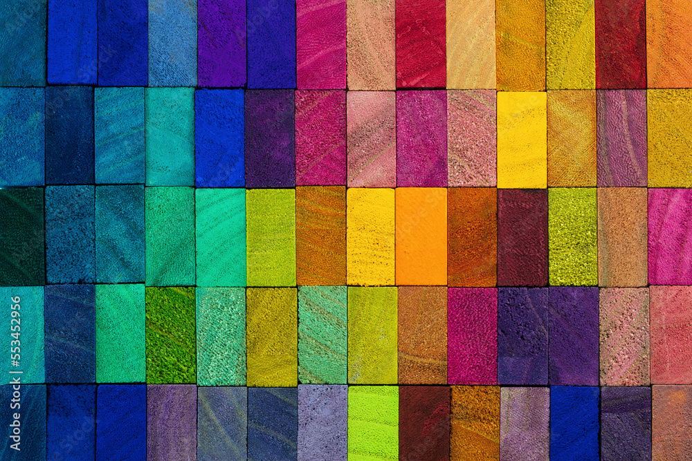 Colorful background of wooden blocks. A Spectrum of multi colored ...