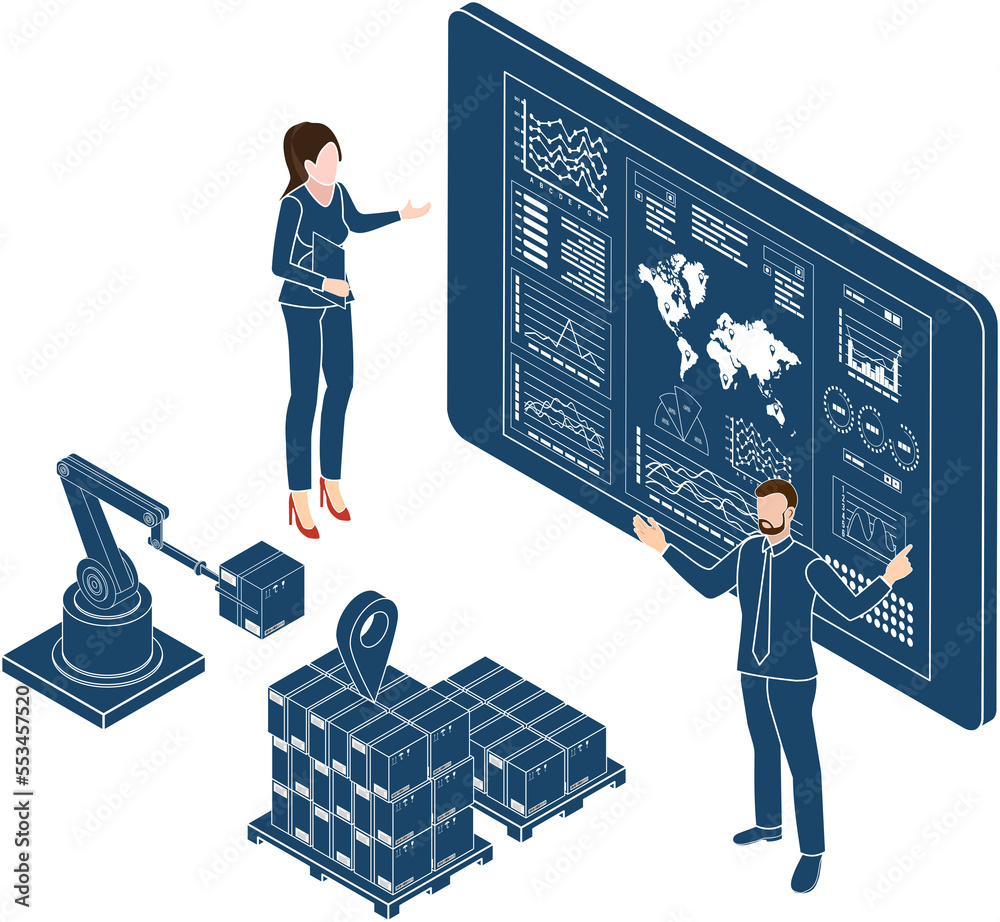 3D isometric Logistics Supply Chain Management concept with description ...