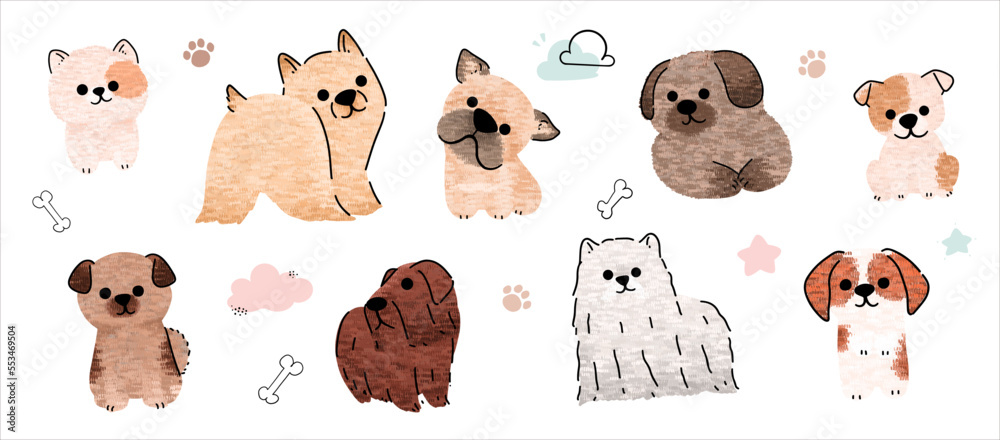 Cute dogs vector set. Cartoon dog or puppy characters design collection ...