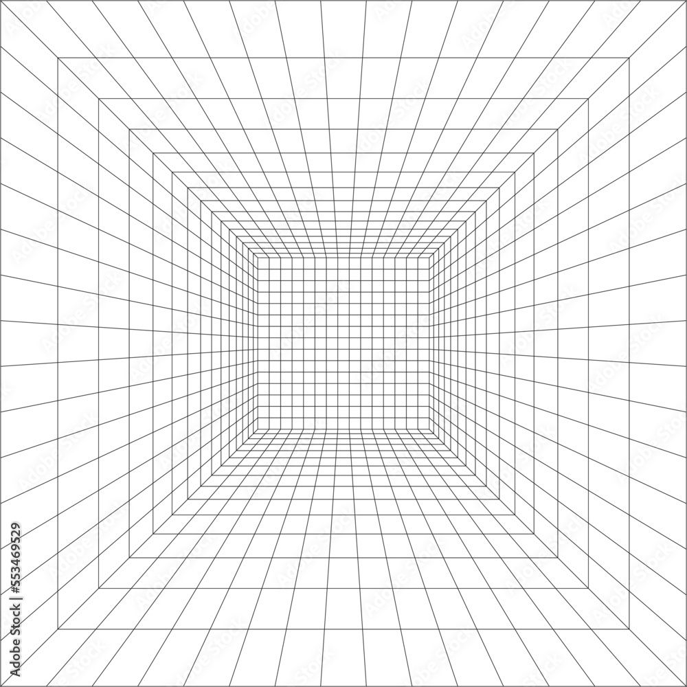 Room, hall, studio or portal wireframe in perspective. Box grid ...