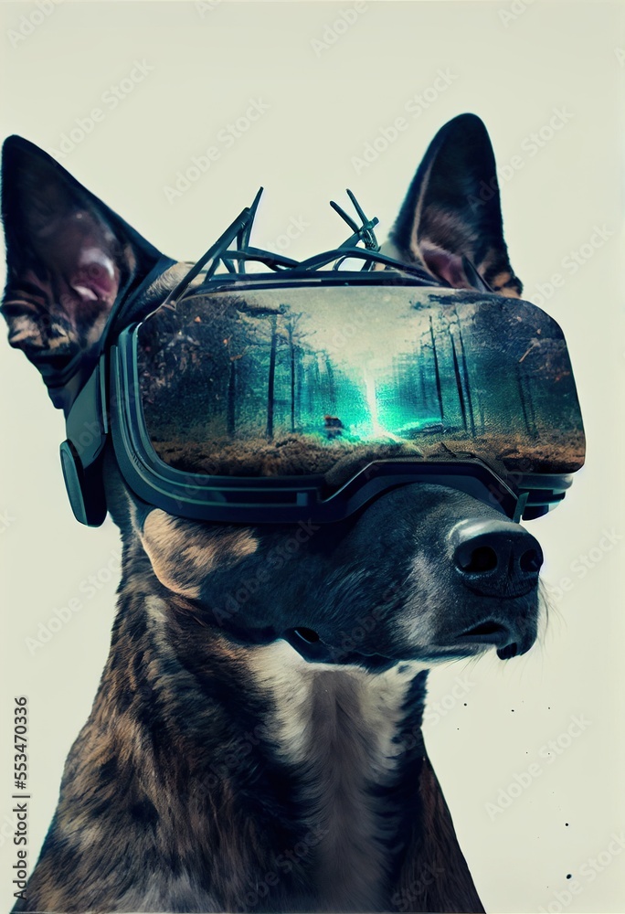 vr headset, dog, metaverse, virtual reality, digital art, futuristic ...