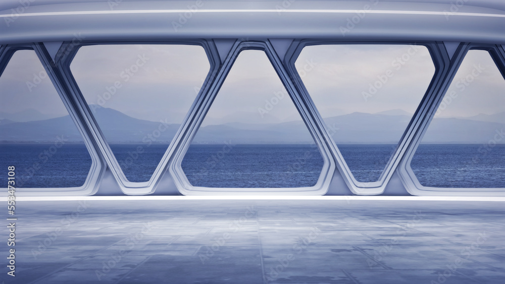 Sailing boat, virtual studio background. 3D graphics rendering backdrop ...