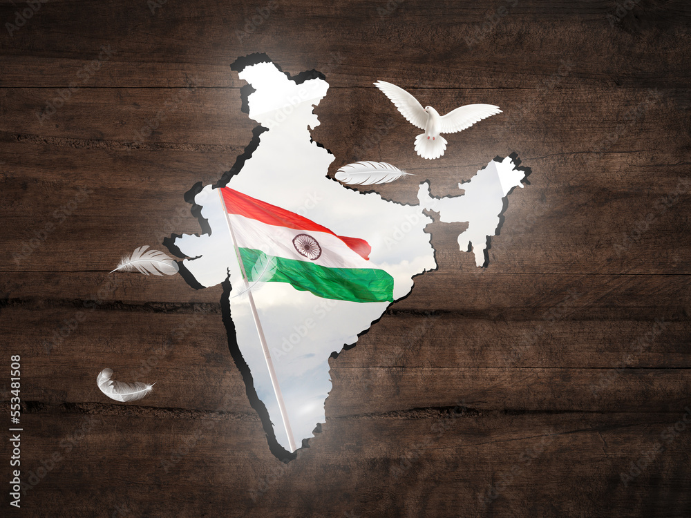 Indian flag with map and birds, republic day of india, gantantra diwas ...