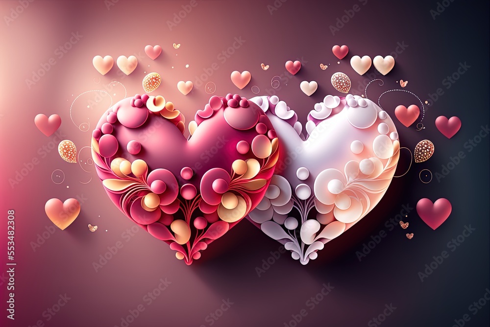 adorable valentine's day wallpaper with two hearts Generative AI Stock ...