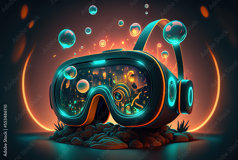 of metaverse virtual reality spectacles with a neon round light in the ...