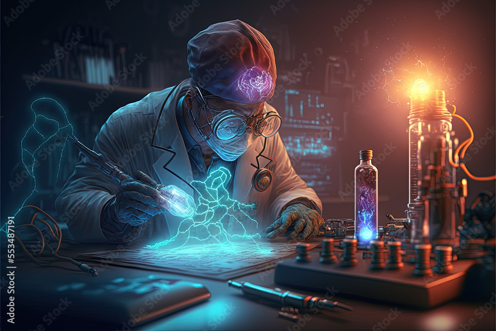 Futuristic concept of modern lab experiments. Stock Illustration ...