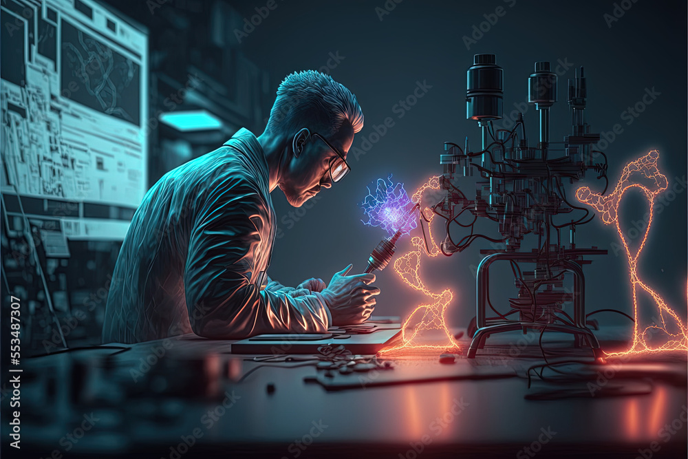 Futuristic concept of modern lab experiments. Stock Illustration ...