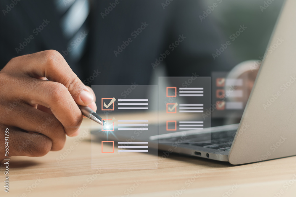 Survey form concept. Questionnaire with checkboxes, filling survey form ...