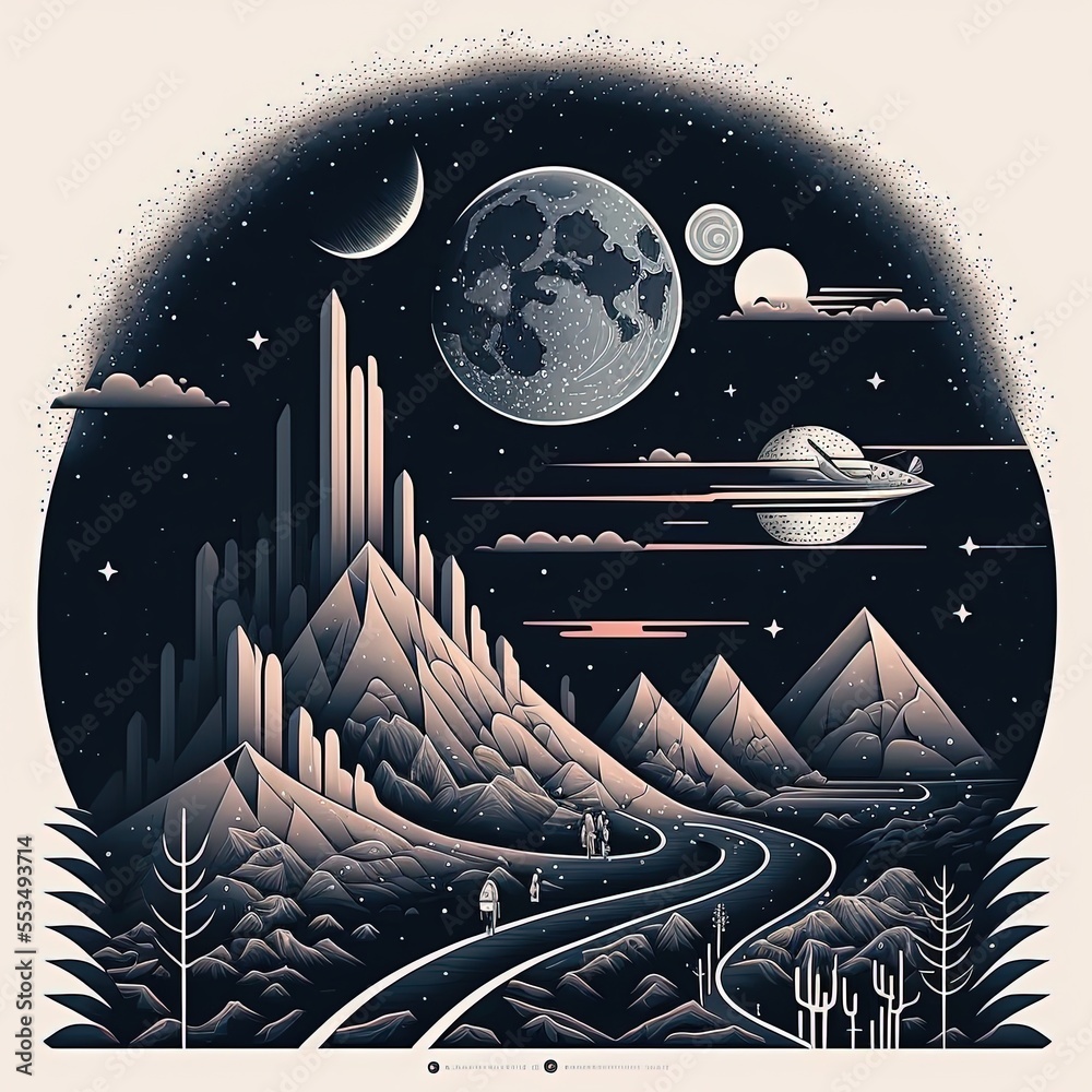 Vector graphics of a moon landscape Stock Illustration | Adobe Stock