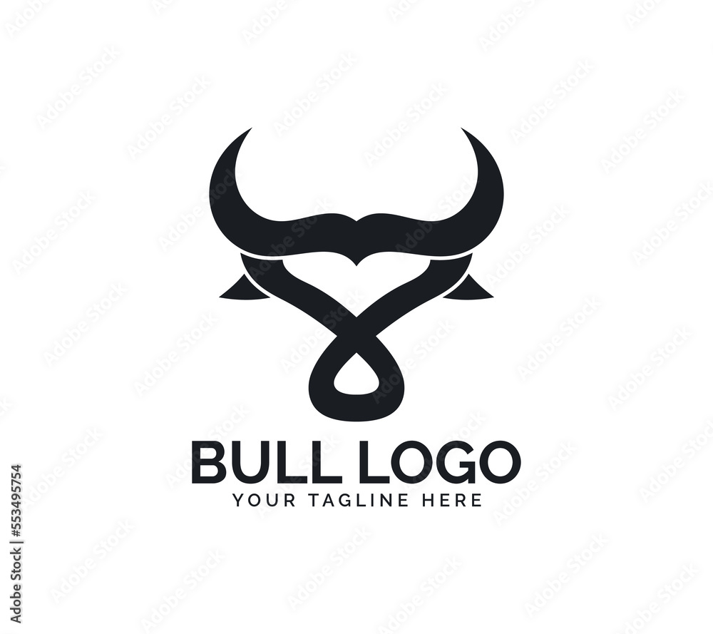 Bull Head logo design on white background, Vector illustration. Stock ...