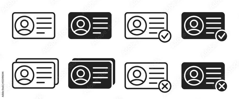 Identification document icon set. ID card symbol, logo. Vector EPS 10 ...