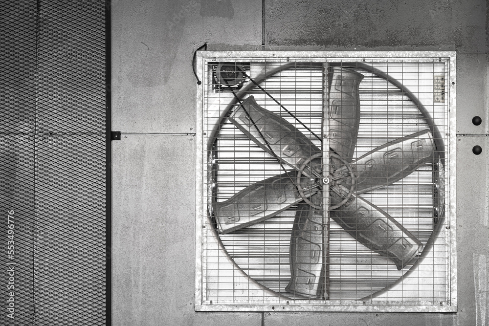 A big propeller blade of ventilator system which is installed on the ...