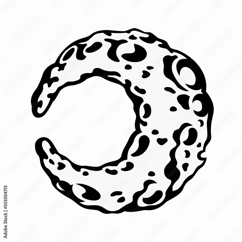 Monochrome vector illustration. Cartoon moon with craters isolated on ...